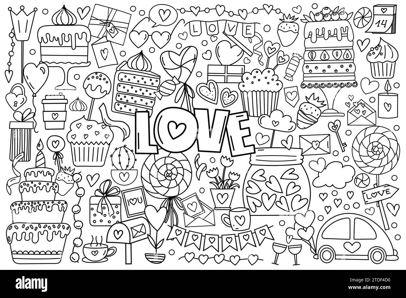 Hand-Drawn Doodle Set In Vector, Featuring A Stress-Relief Coloring ...