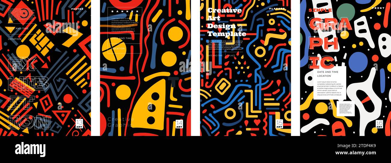 Abstract simple graphic doodle poster. Minimalist shapes creative ...