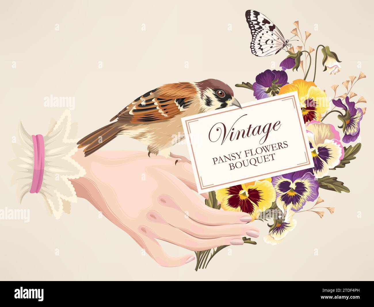 Illustration of hand with pansies Stock Vector Image & Art - Alamy