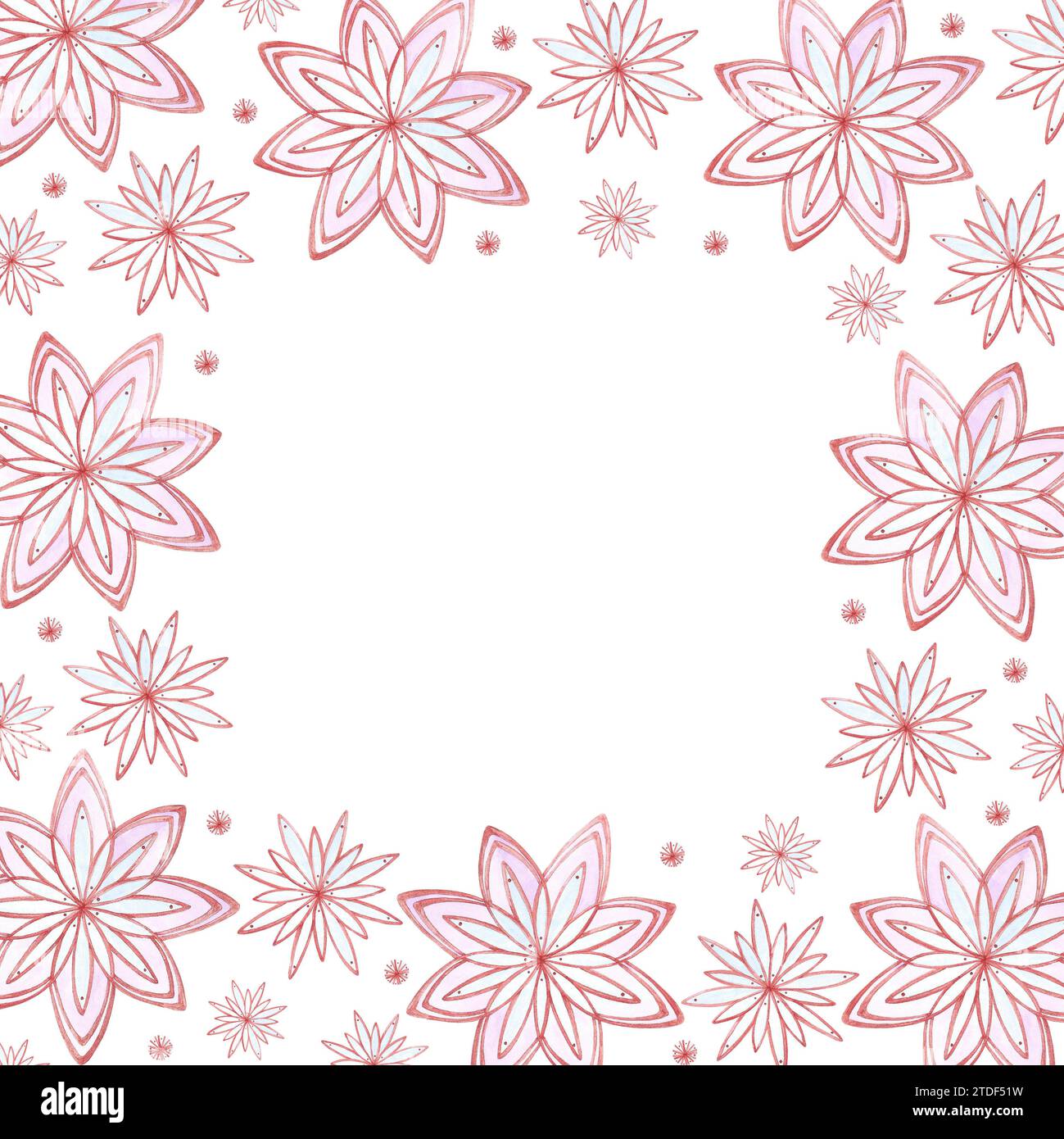 Hand drawn watercolor beautiful snow flakes frame border isolated on ...