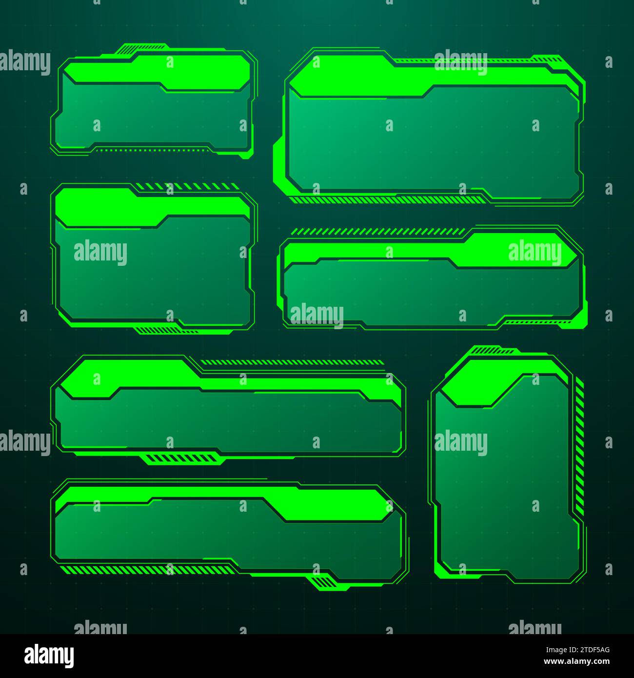 Green futuristic HUD, UI elements. Sci-fi user interface text boxes ...