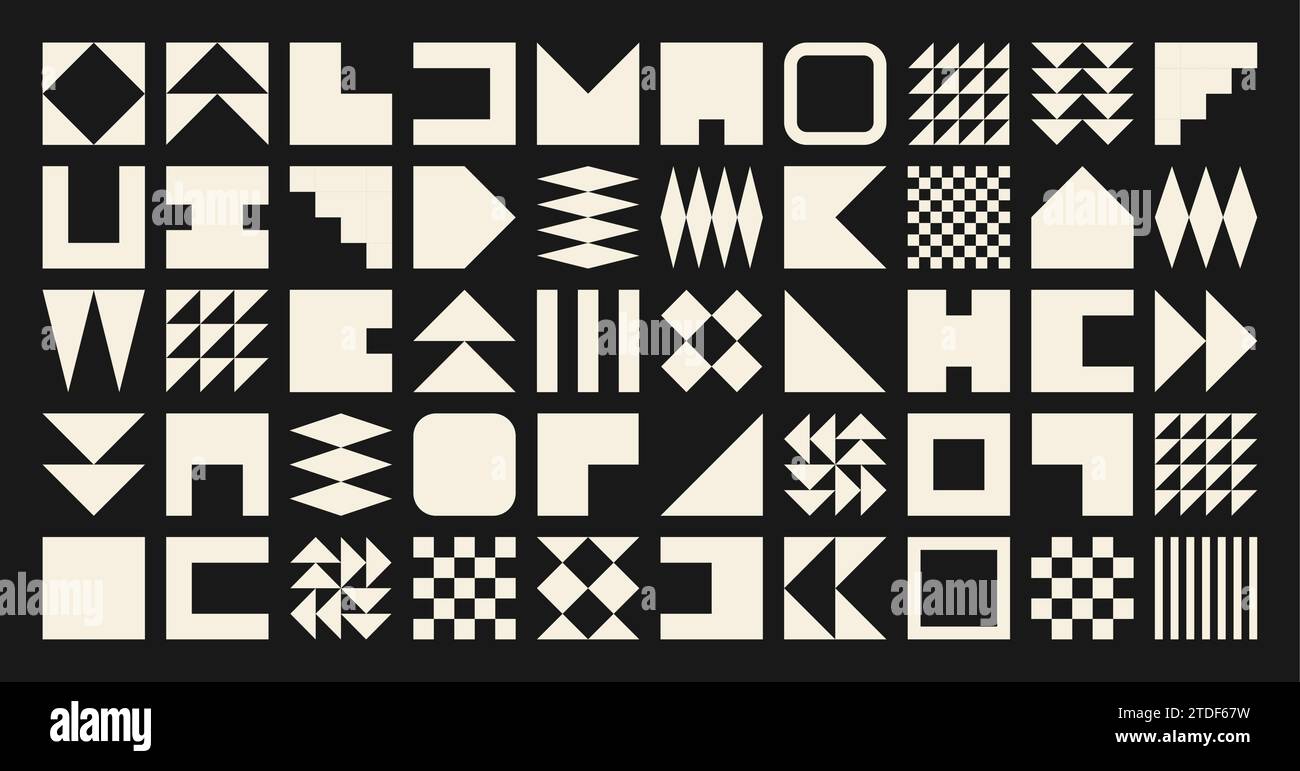 Brutalist geometric shapes, colorful symbols. Simple primitive elements and forms. Bauhaus retro ...