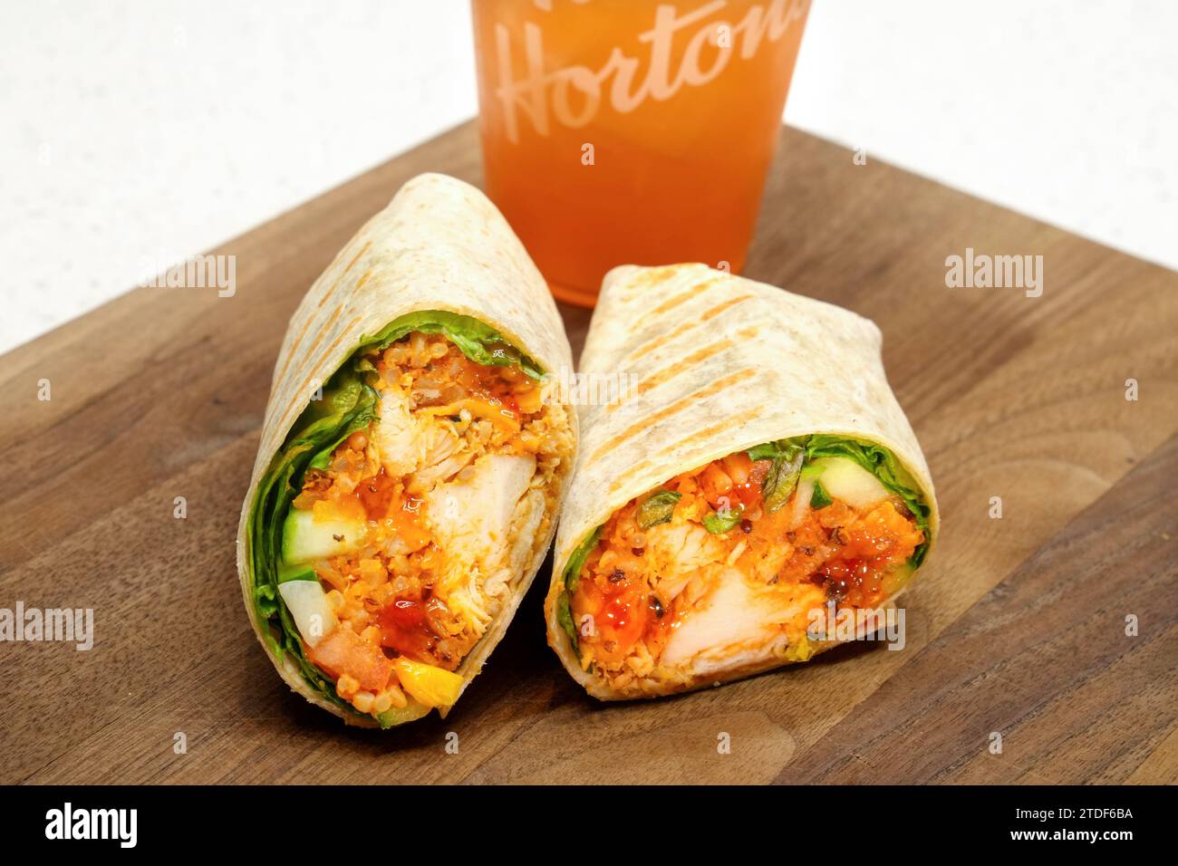 A loaded sweet chili wrap is photographed at the Tim Hortons test ...