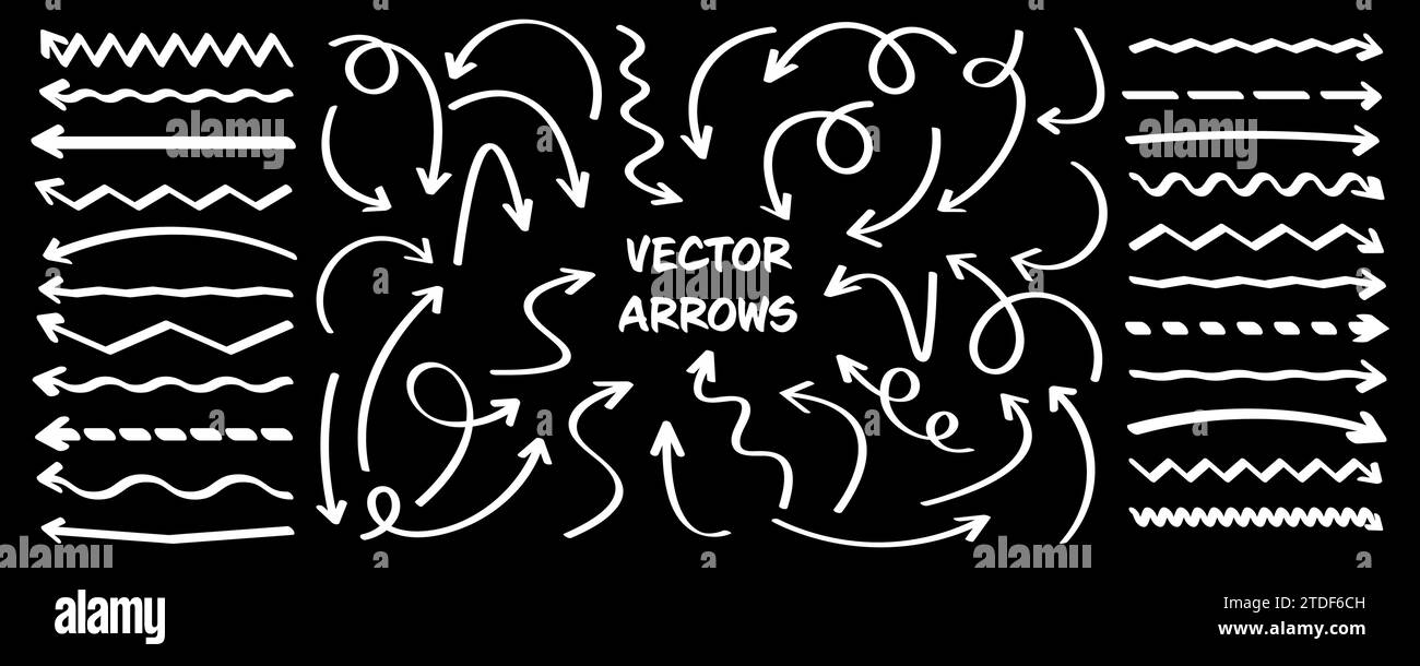 Hand drawn arrows, highlighter lines. Marker stroke, brush pen drawn ...