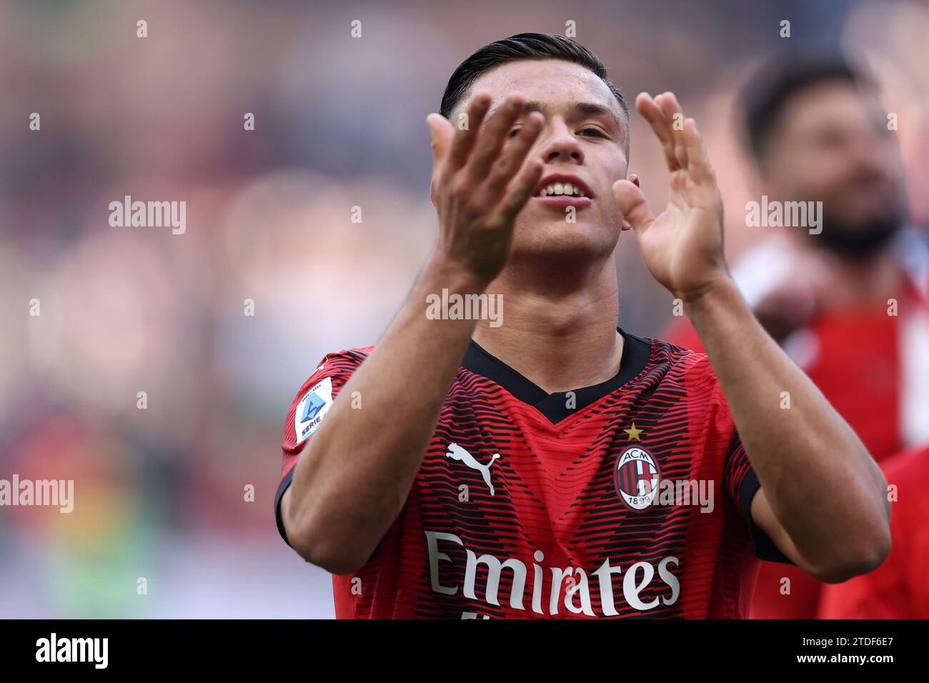Jan-Carlo Simic of Ac Milan celebrates at the end of the Serie A match ...