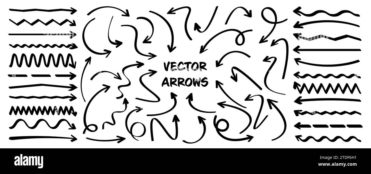 Hand drawn arrows, highlighter lines. Marker stroke, brush pen drawn ...