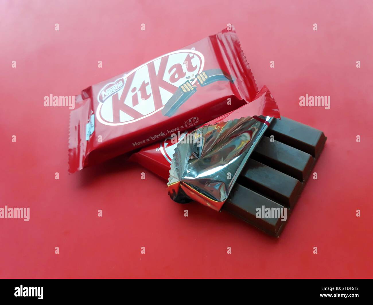 KHARKIV, UKRAINE - JANUARY 2, 2021 Kit Kat by Nestle chocolate covered ...