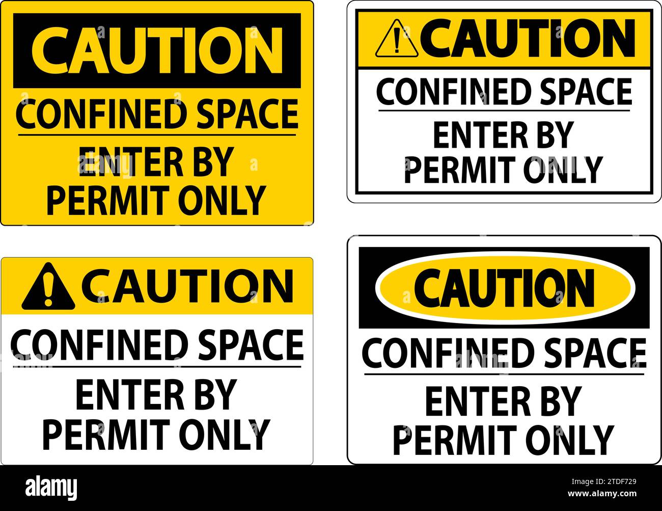 Caution Sign Confined Space - Enter By Permit Only Stock Vector Image ...