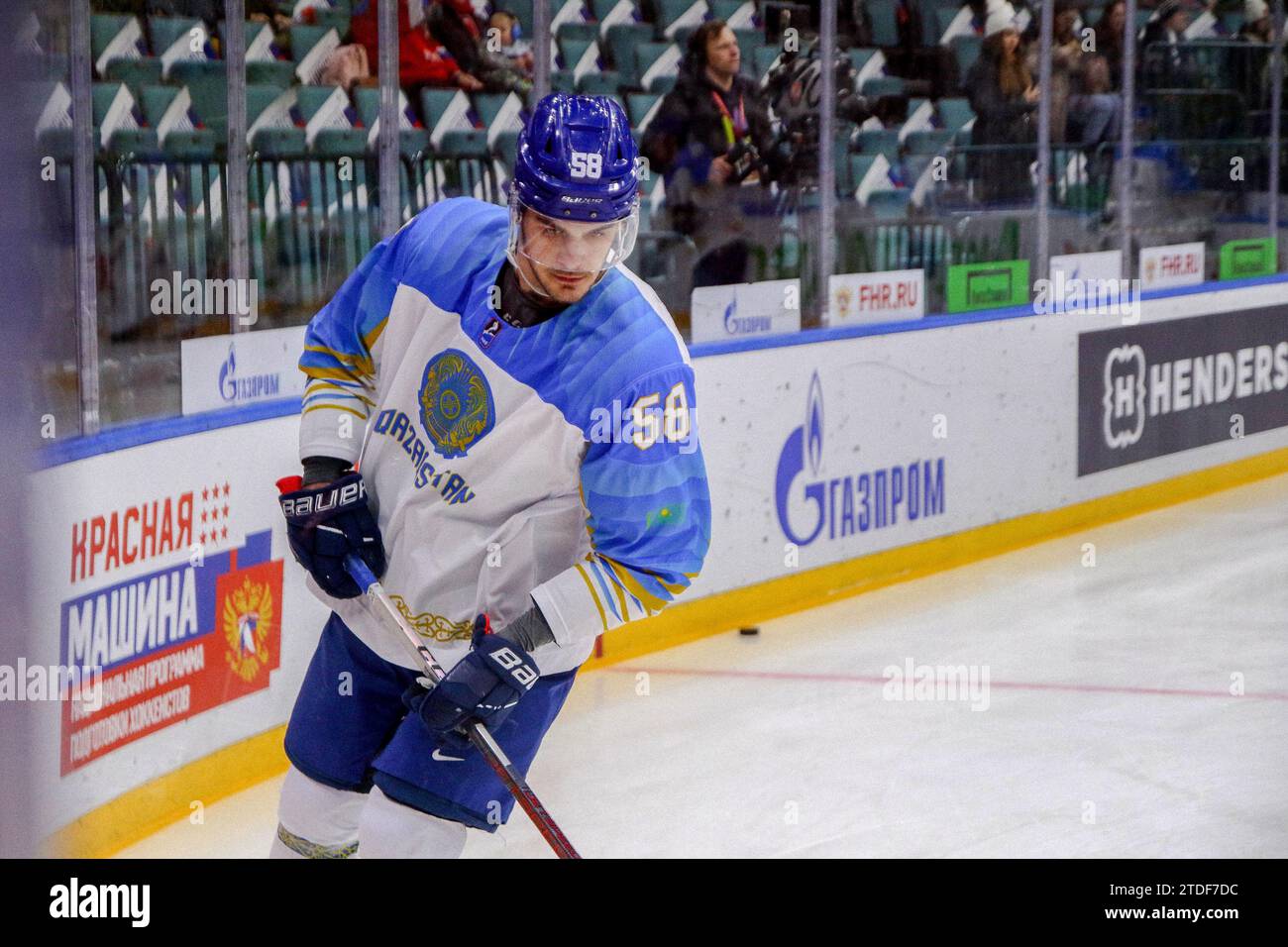 Kazakhstan national hockey team player, Tamerlan Gaitamirov (58) seen ...