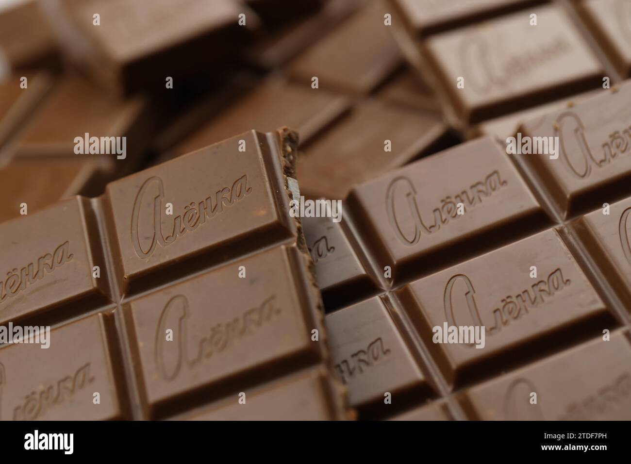 KHARKIV, UKRAINE - JANUARY 27, 2021 Alyonka chocolate square bars ...