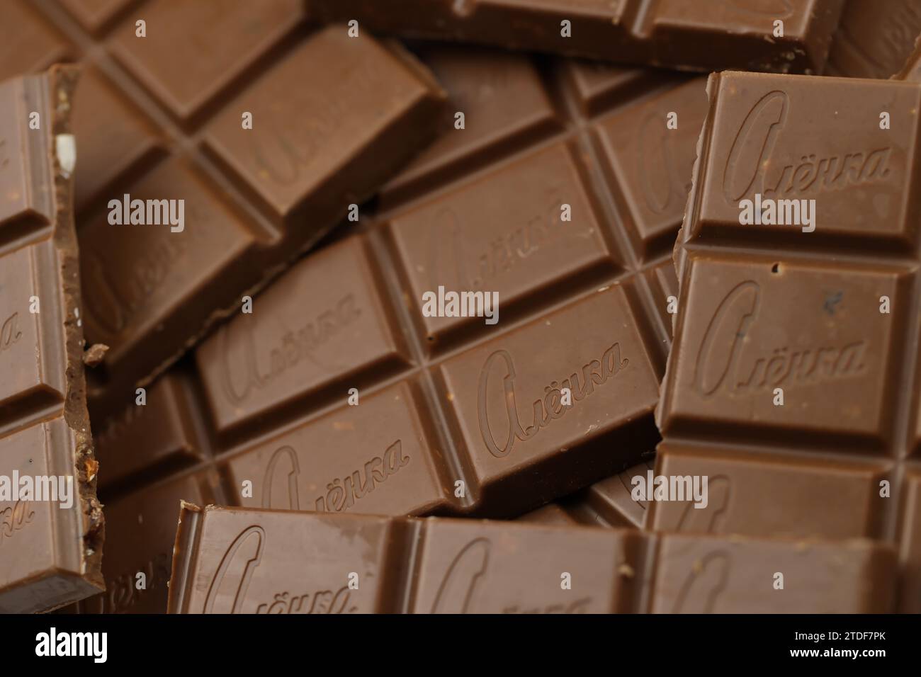 KHARKIV, UKRAINE - JANUARY 27, 2021 Alyonka chocolate square bars ...