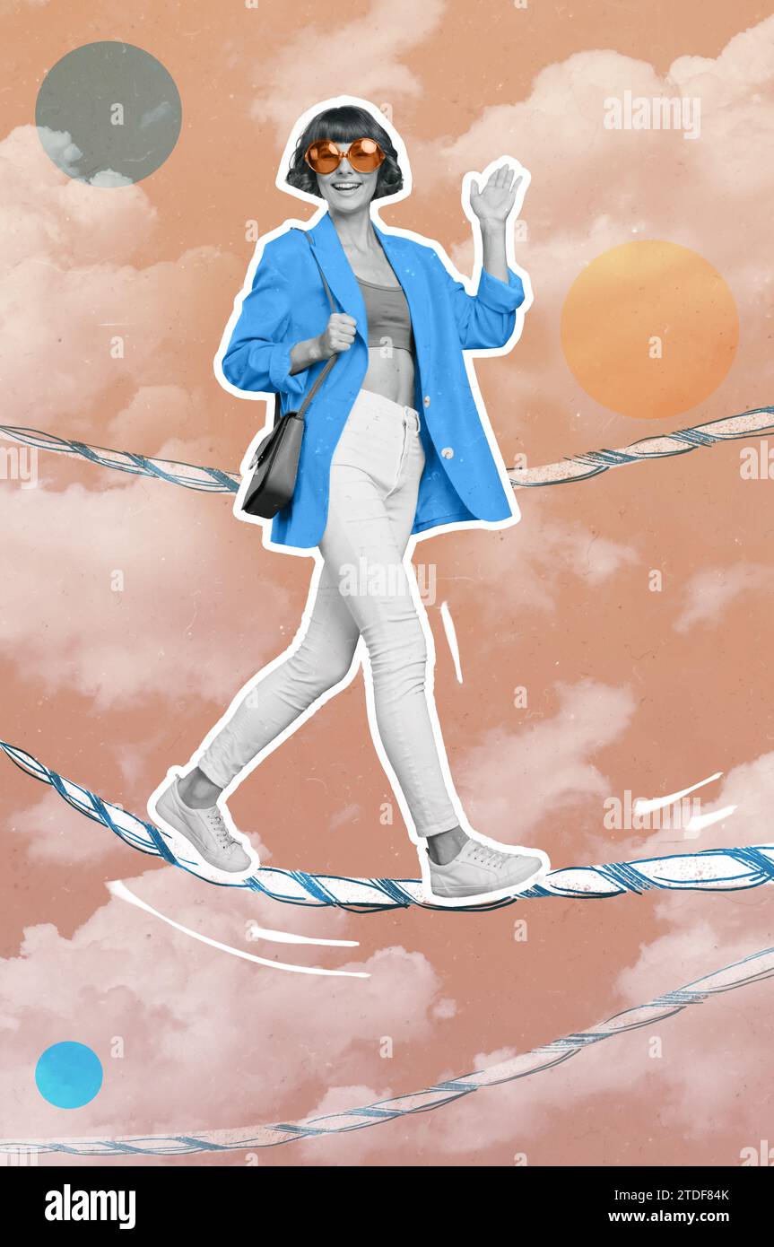 Creative abstract template graphics collage image of excited lady ...