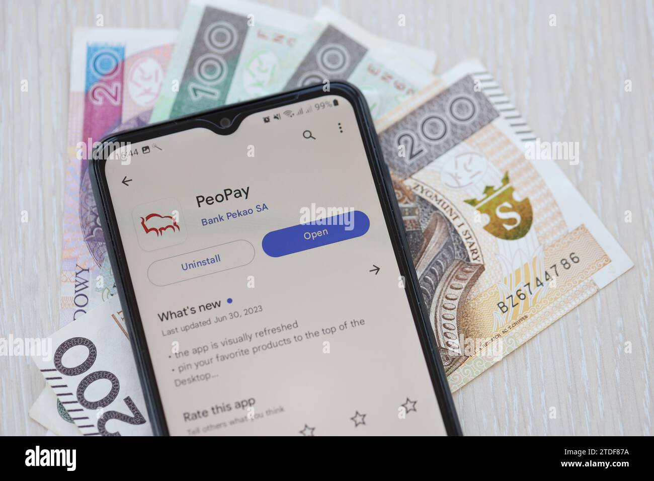 TERNOPIL, UKRAINE - AUGUST 3, 2023 PeoPay application on screen of ...
