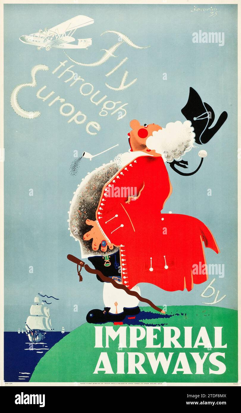 Imperial Airways Travel Poster (c.1935) "Fly Through Europe," Artwork ...