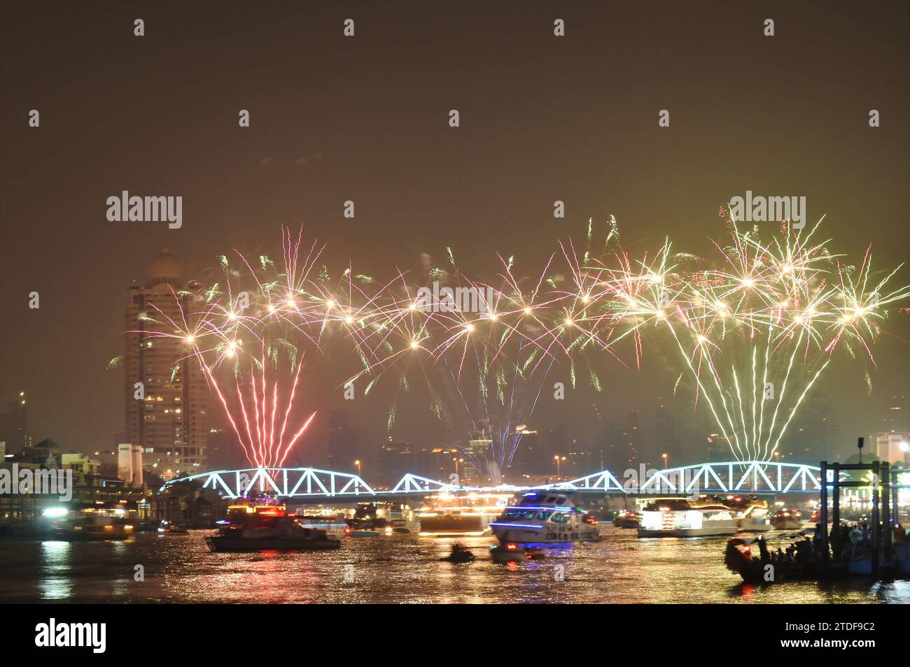 celebration fireworks and lighting at Phra Phuttha Yodfa memorial ...