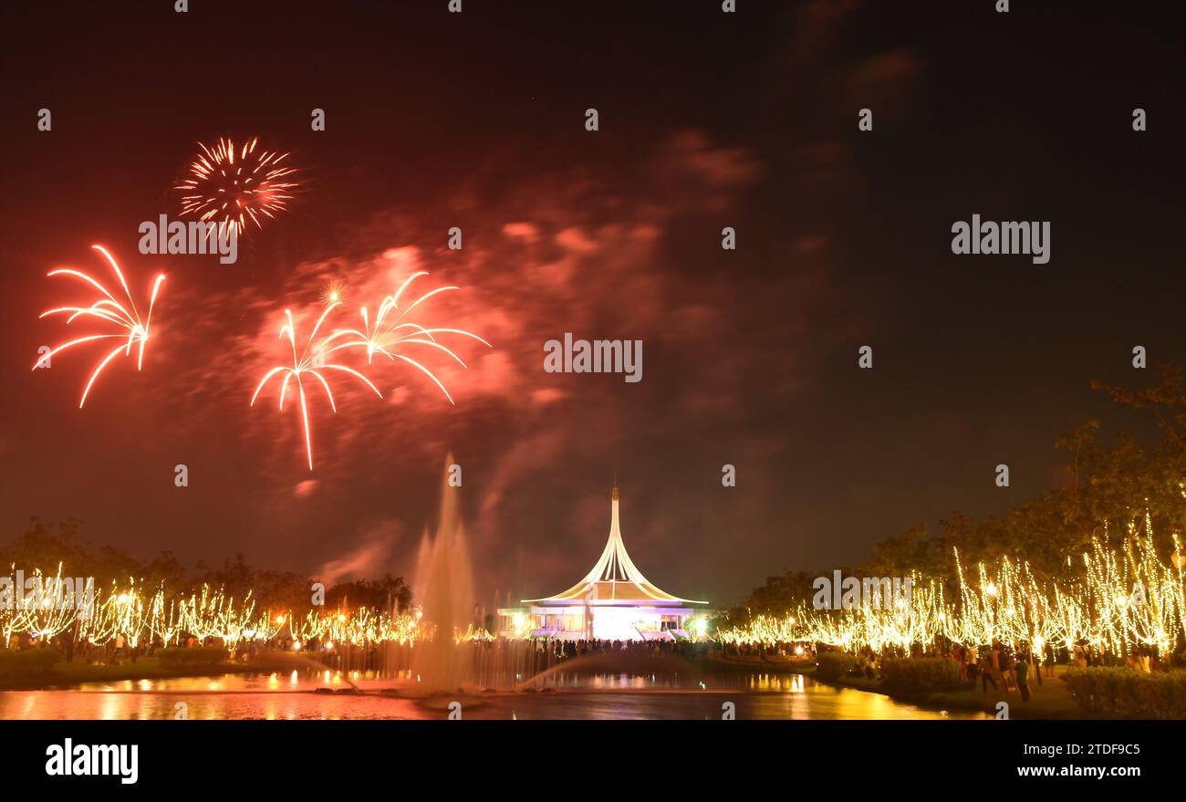 celebration fireworks and lighting at Suan Luang Rama 9 public park in ...