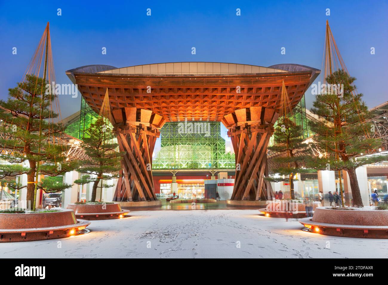 Kanazawa, Japan square and townscape at the station on a winter night ...