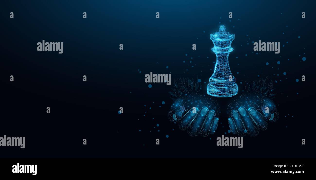 Two human hands are holds chess. Wireframe glowing low poly chess ...