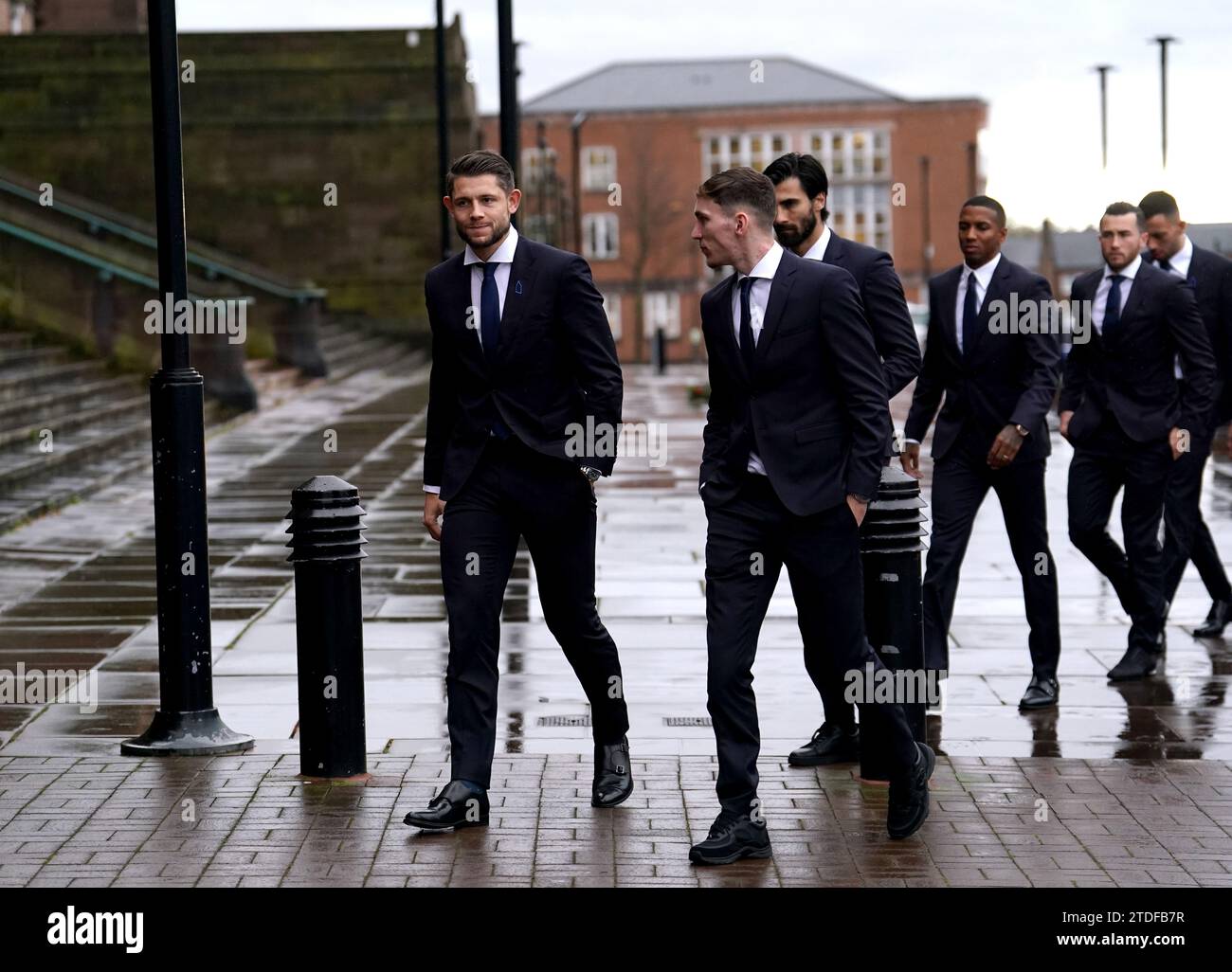 Everton's James Tarkowski (left) arrives ahead of a memorial service at ...