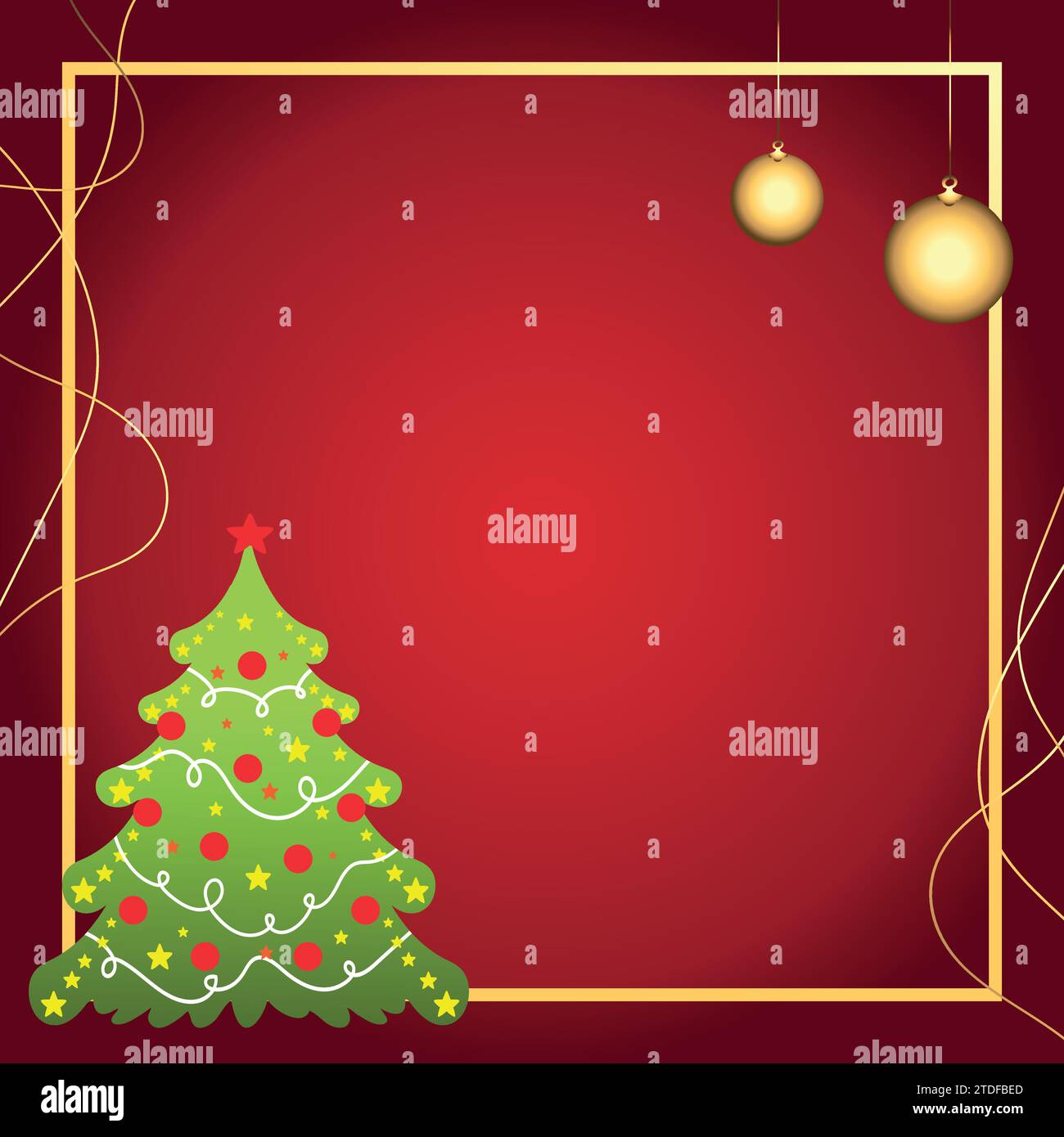 Christmas greeting card with gold frame decorated with Christmas balls ...