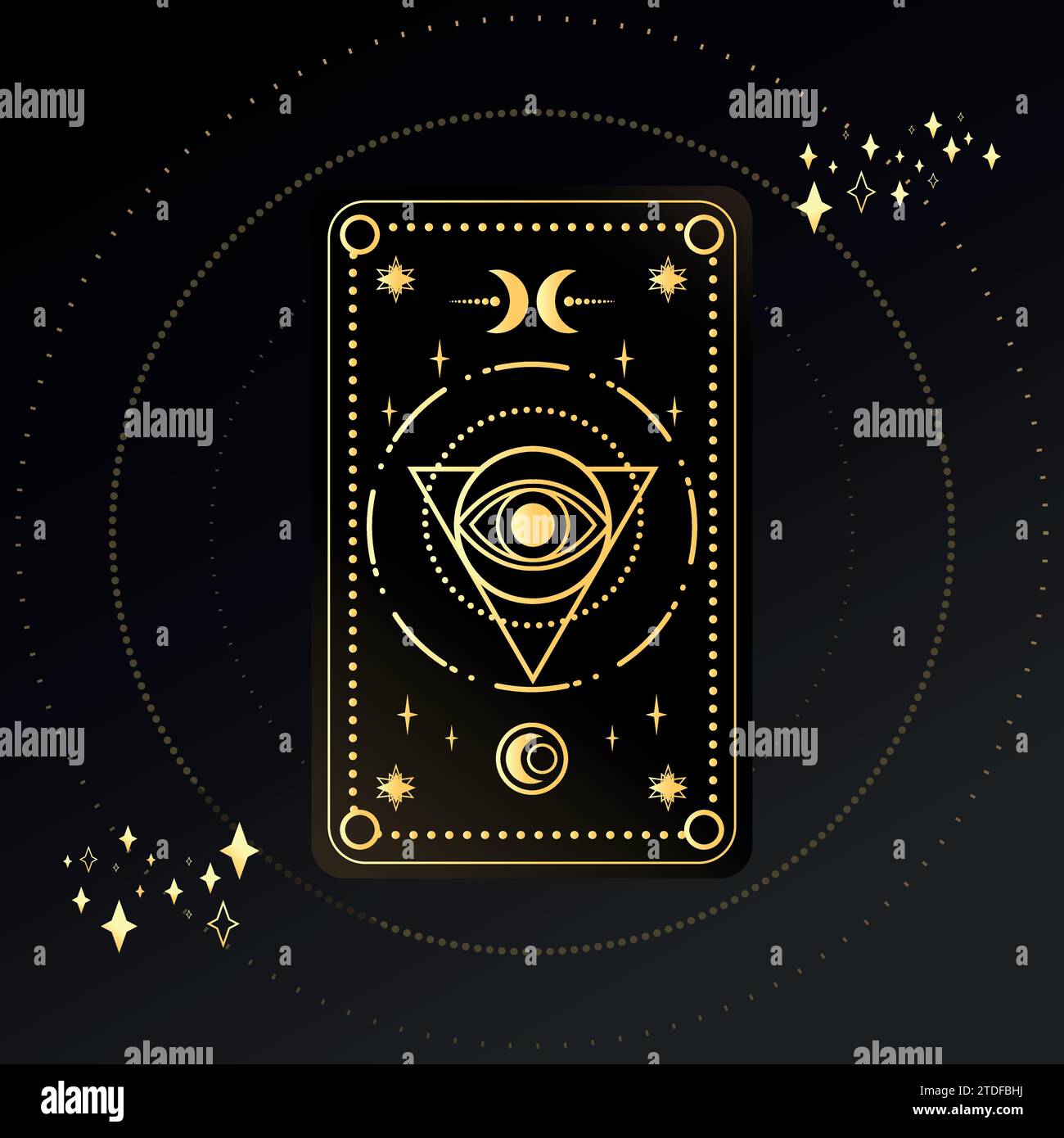 Gold Tarot card with a magical eye and crescent decorated with ...