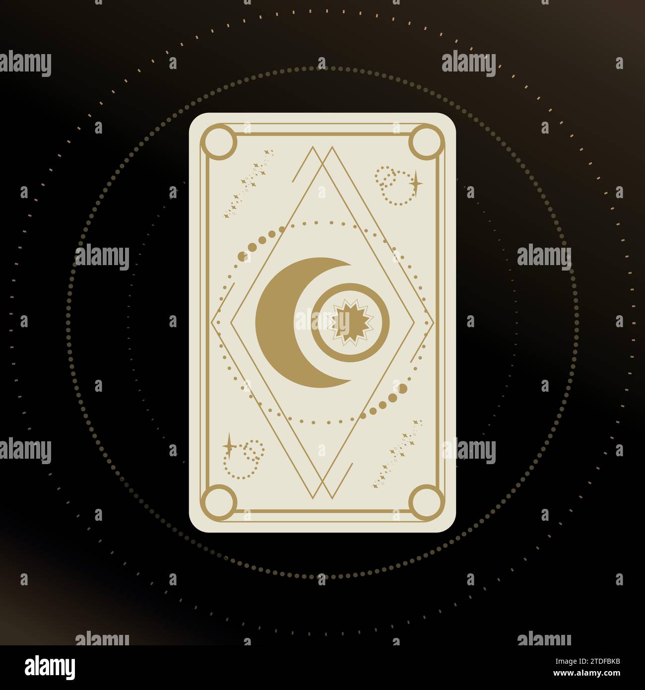 Gold and white Tarot card with a crescent and star decorated with ...