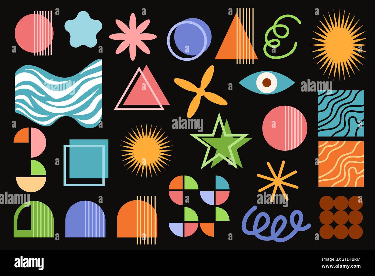 Brutalist set of abstract shapes in flat style. Bauhaus vintage design ...