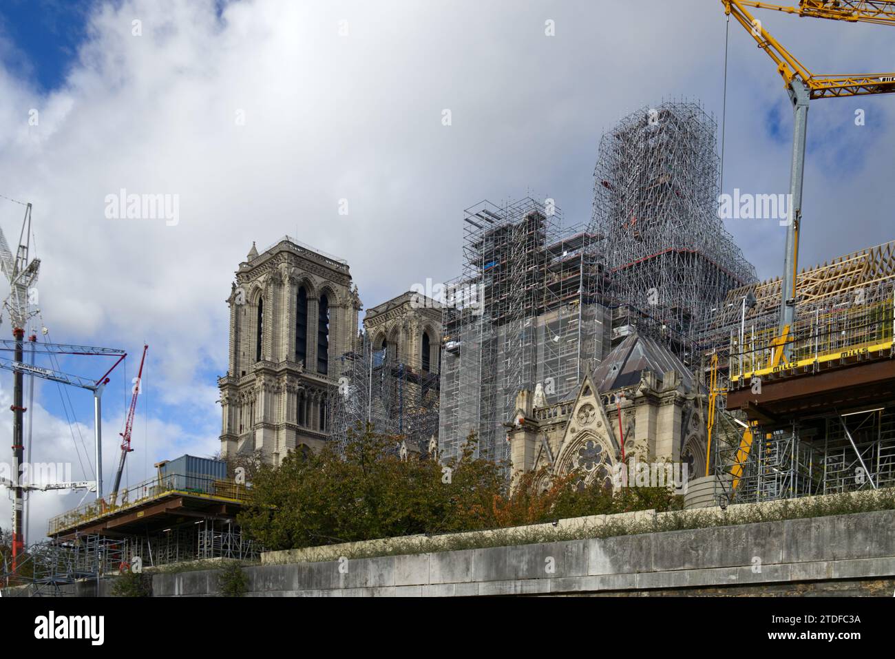 Paris, France - Notre Dame Cathedral building repairs on the Ile de la ...