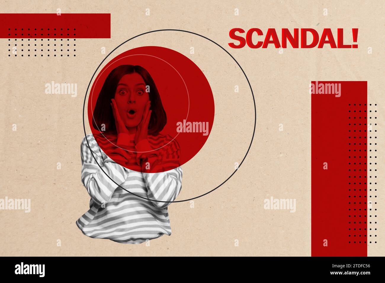 Collage banner sketch of surprised woman impressed scandal breaking ...