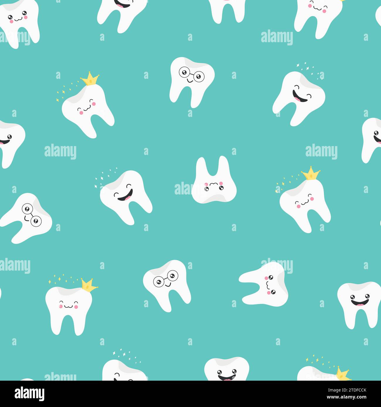Cute cartoon tooth seamless pattern. Funny tooth with a crown and ...
