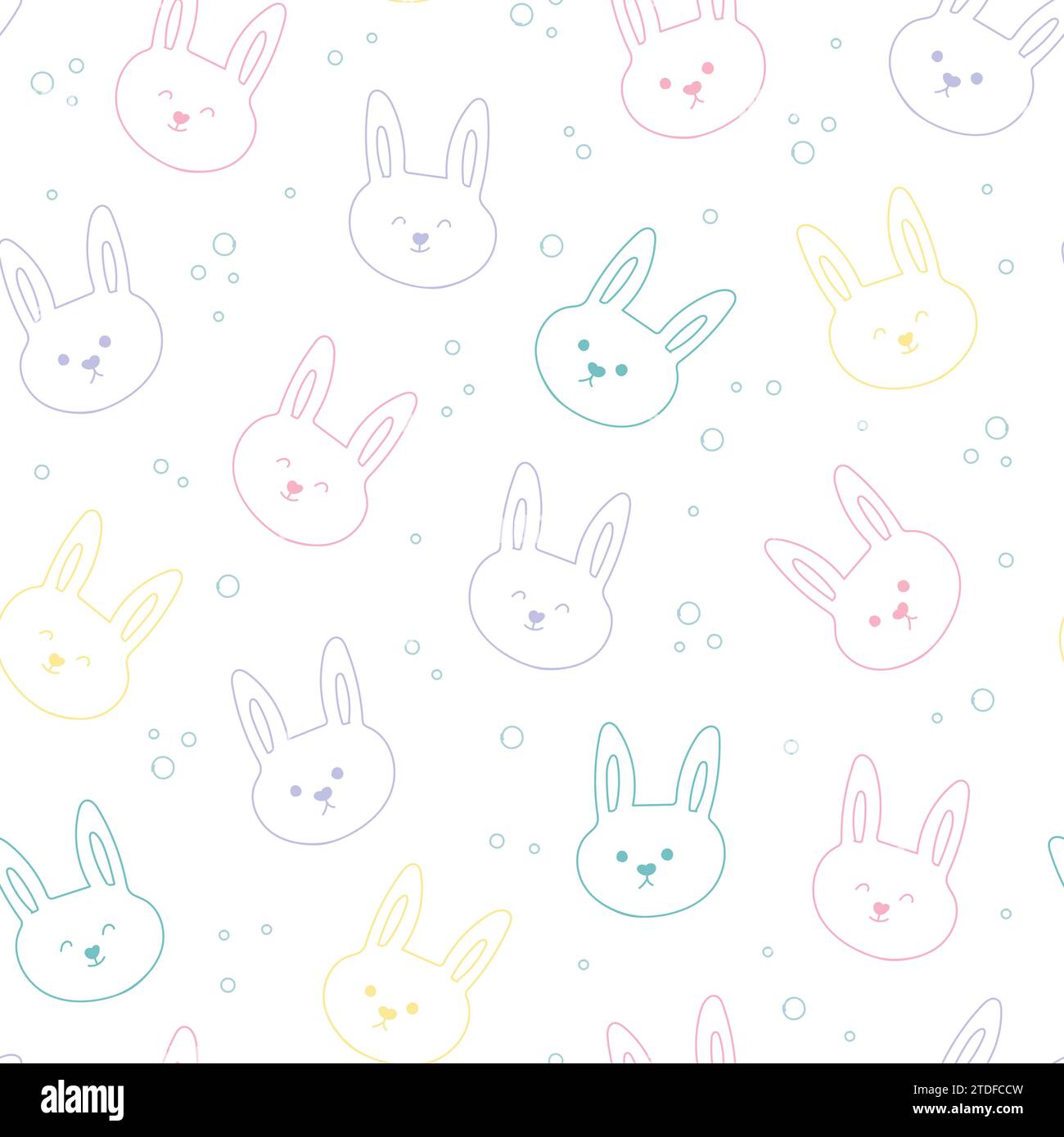 Seamless Pattern Of Hand Drawn Bunny Heads Doodle Rabbits Ornament