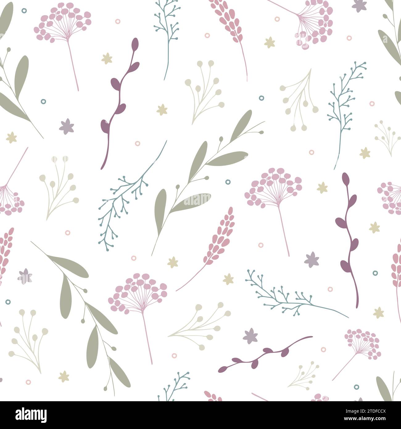 Pastel colored botanical seamless pattern. Flowers, leaves and branches ...