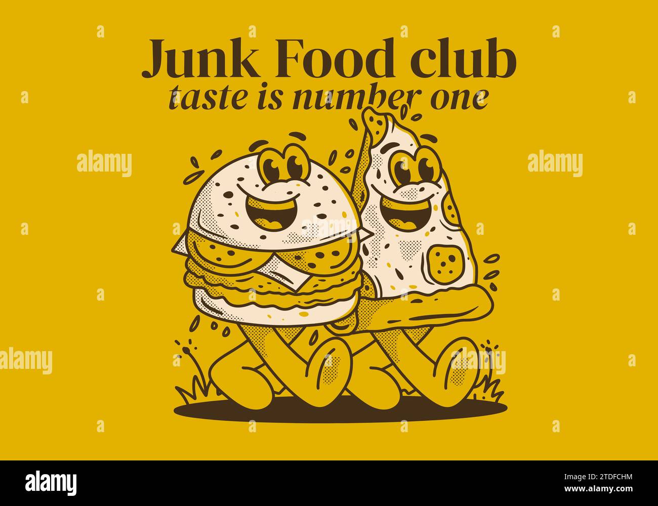 Junk Food club, taste is number one. Mascot character illustration of ...