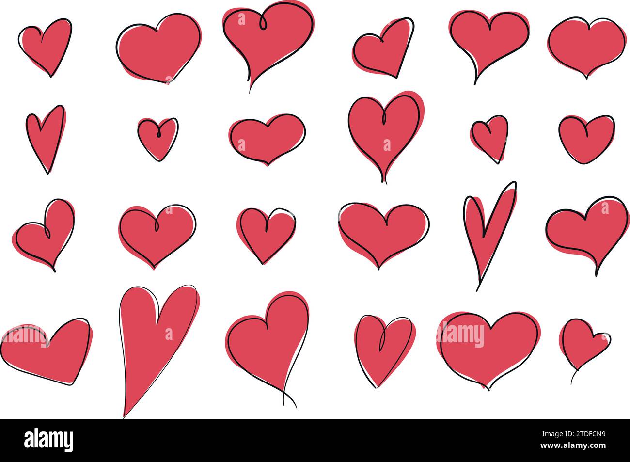 Hand drawn heart collection. Doodle hearts in different shapes. Vector ...