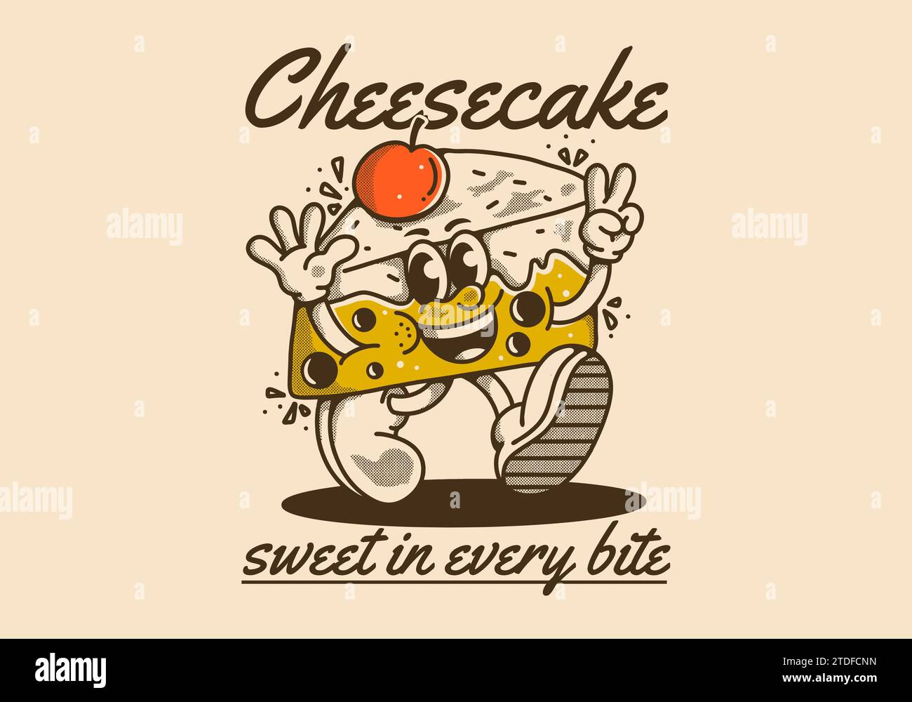Cheesecake, sweet in every bite. Vintage mascot character illustration ...