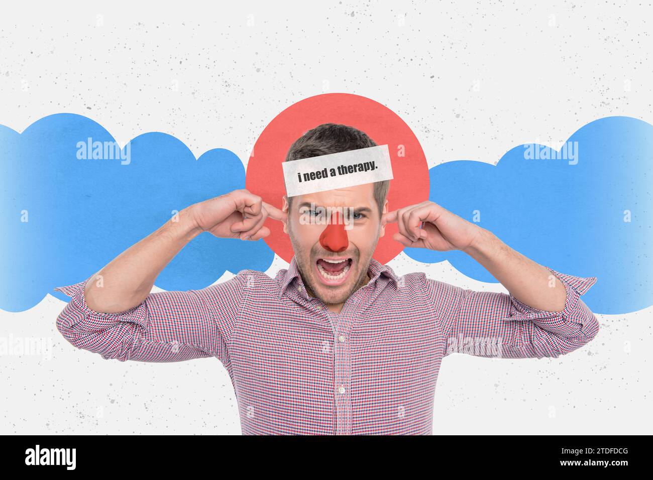 Composite collage abstract photo of overwhelmed crazy man holding ...