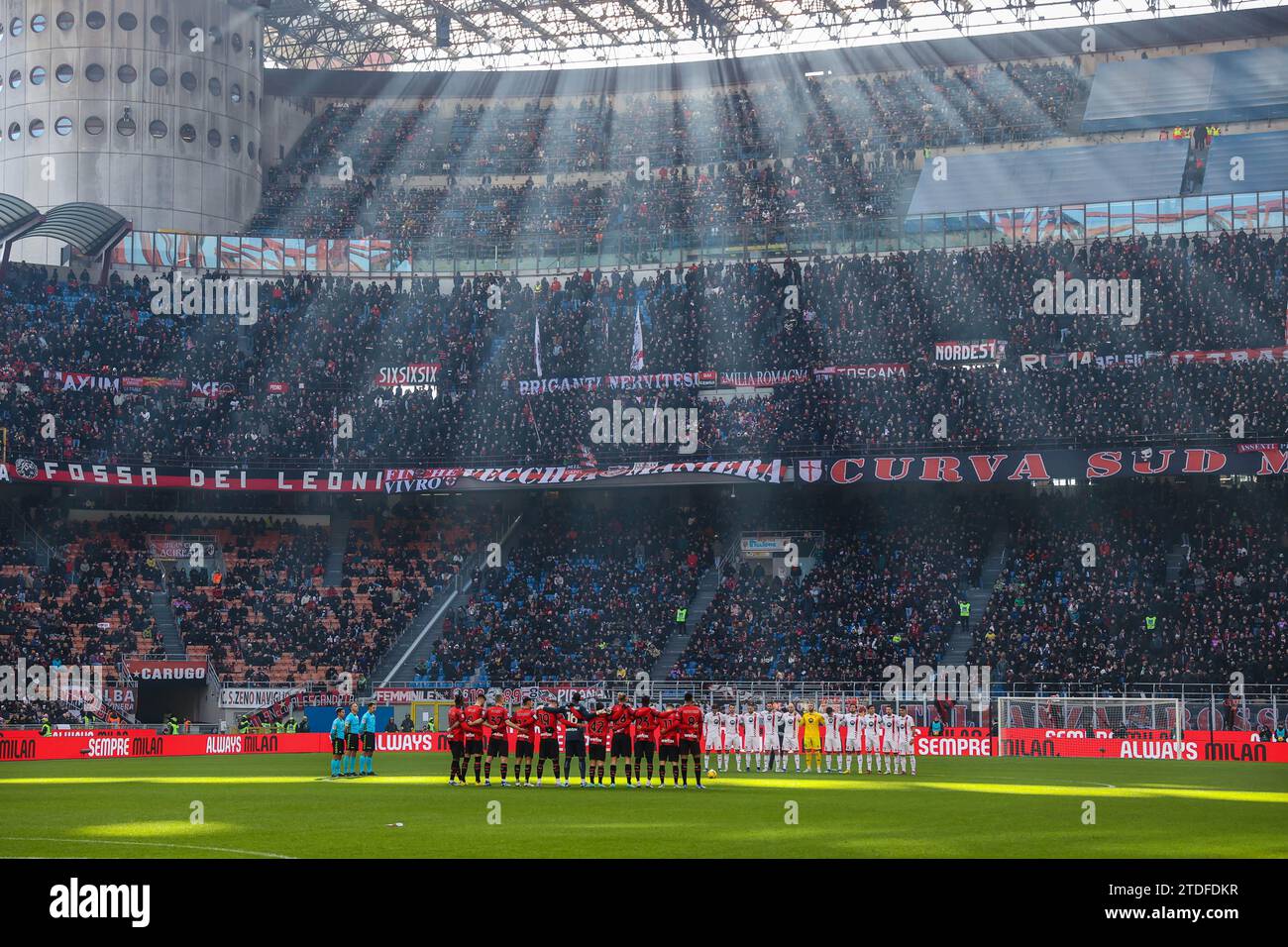 A general view inside the stadium with AC Milan players and AC Monza ...