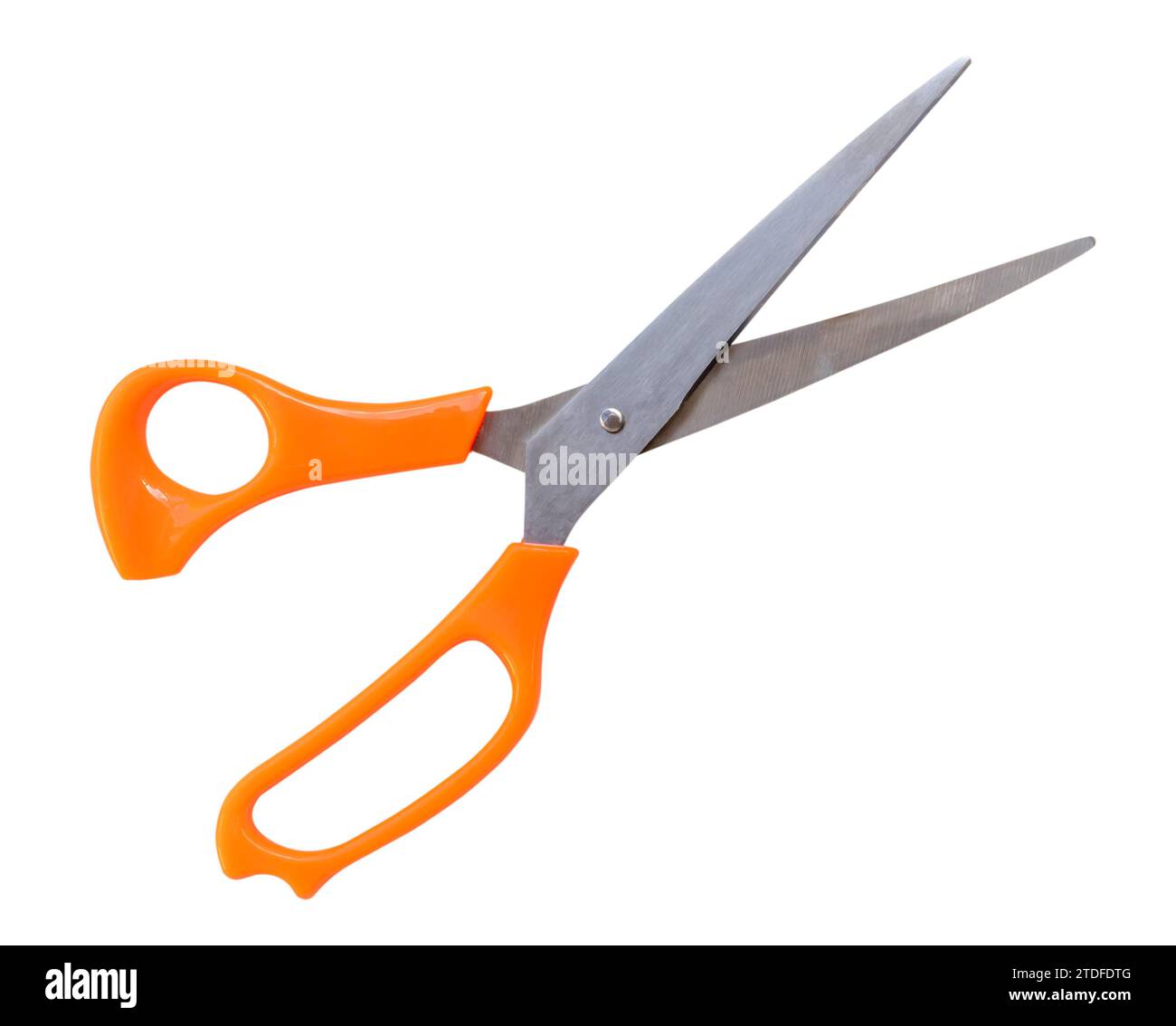 multipurpose scissors with orange or yellow handle is isolated on white ...