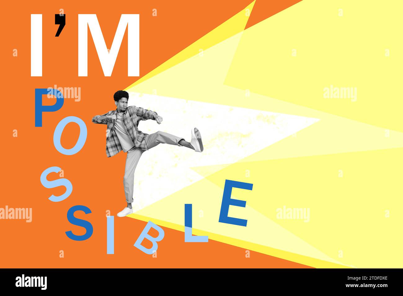 Motivational poster collage of strong purposeful man overcome obstacle ...