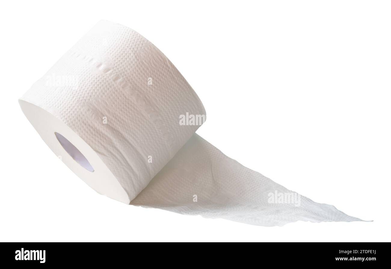 Single roll of white tissue paper or napkin prepared for use in toilet ...