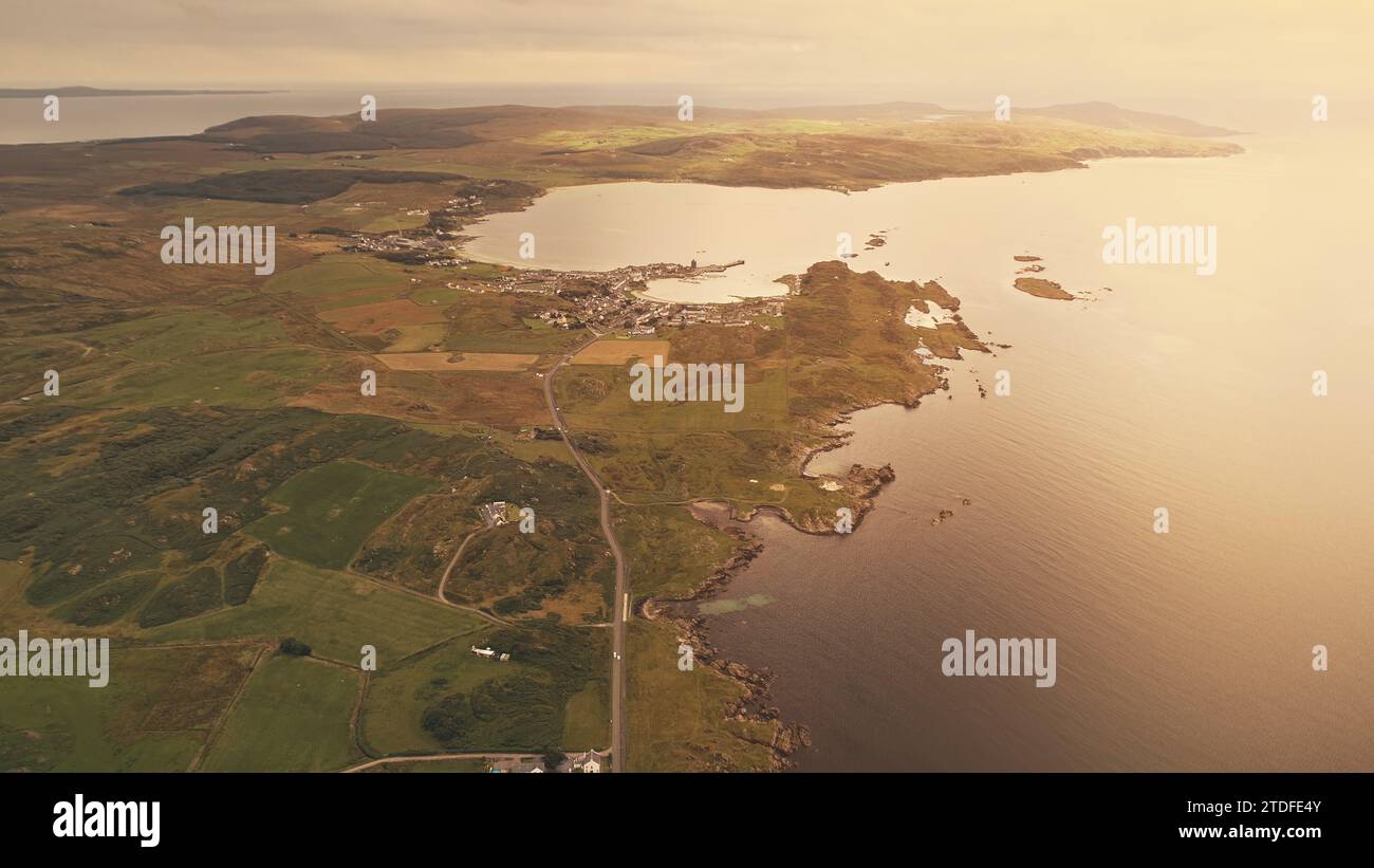 Countryside pier town cityscape at sunset aerial. Nobody nature ...