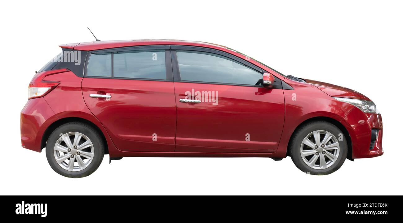 Red hatchback car is isolated on white background with clipping path ...