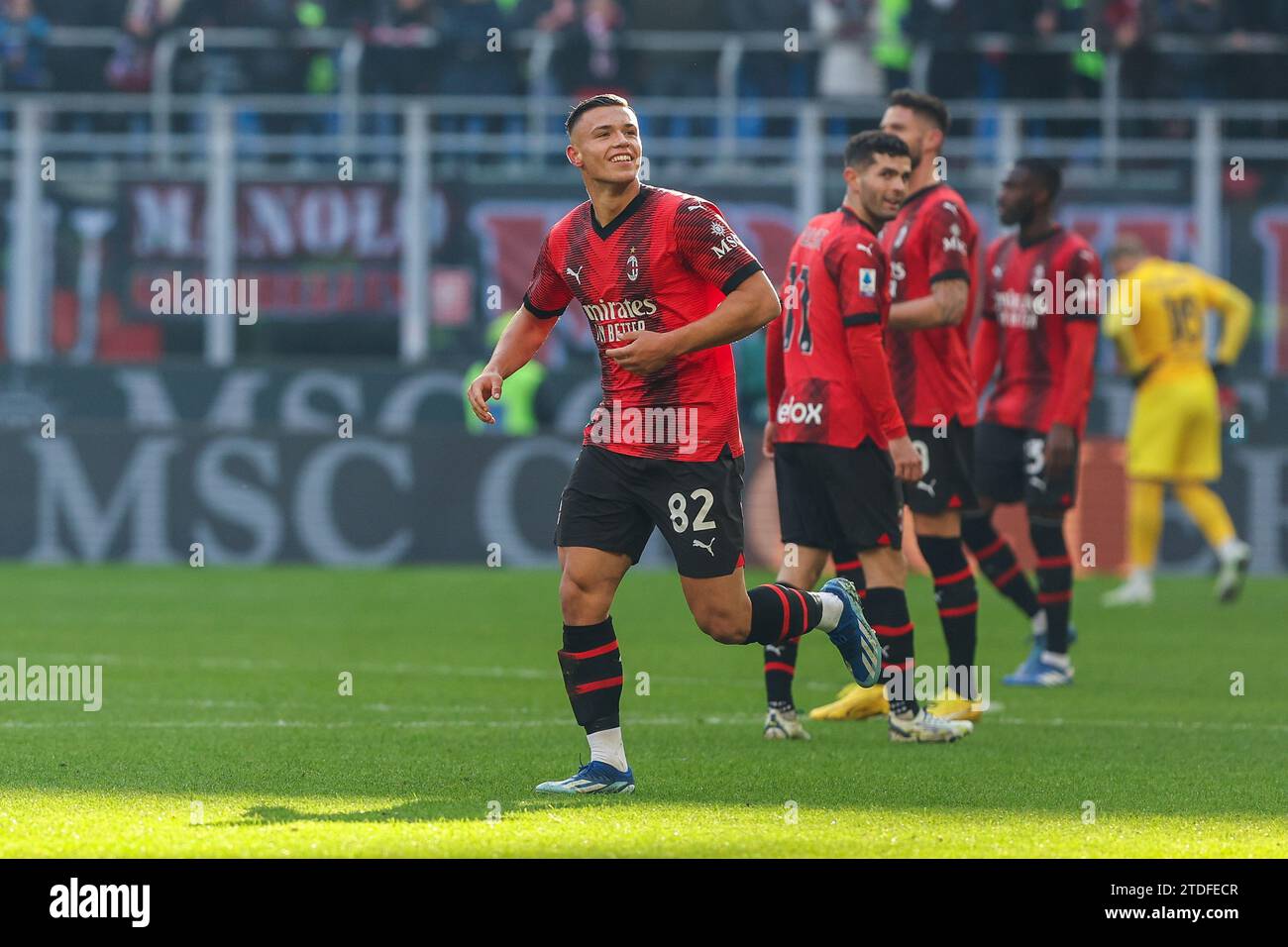 Milan, Italy. 17th Dec, 2023. Jan-Carlo Simic of AC Milan celebrates ...