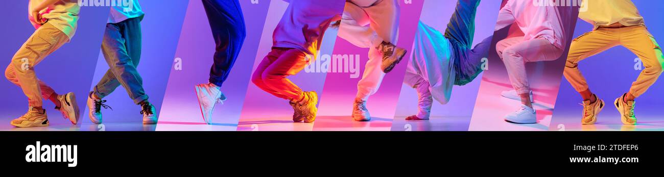 Collage made of cropped portraits of professional dancers, make smooth ...