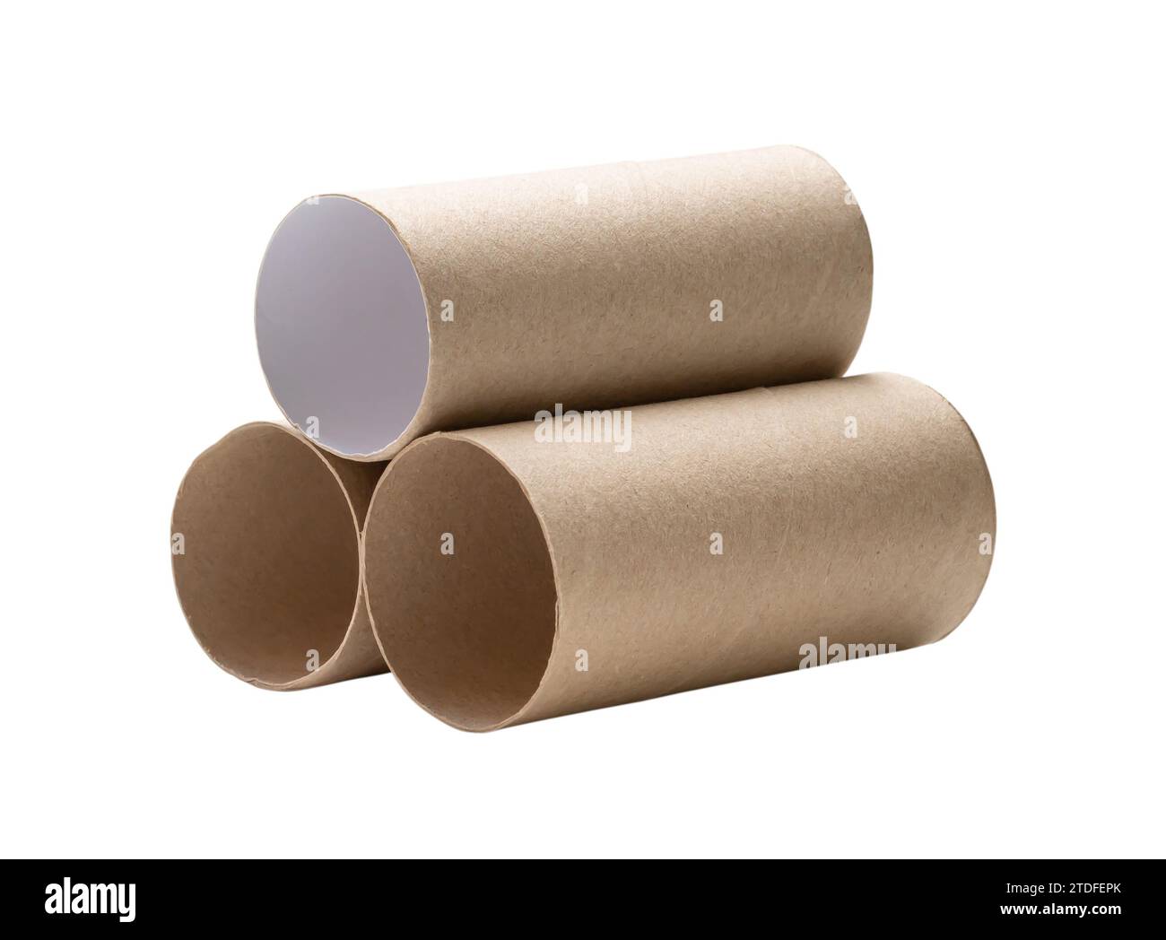 Short tissue paper cores in stack are isolated on white background with ...