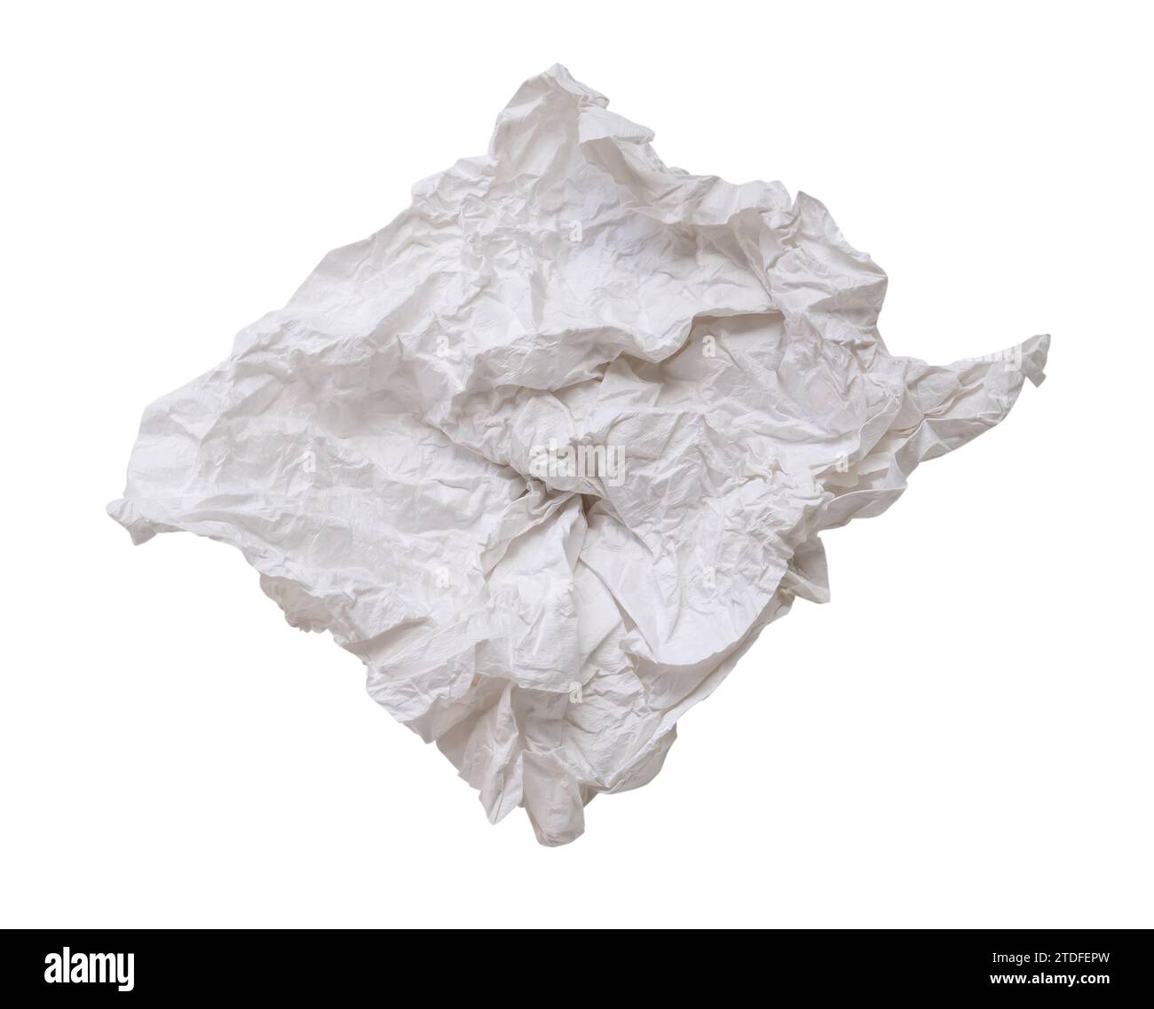Single screwed or crumpled tissue paper or napkin in strange shape ...