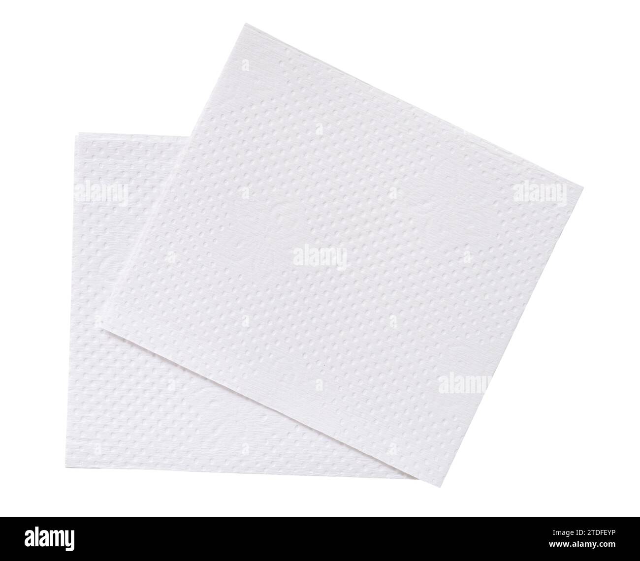 Top view of two folded pieces of white tissue paper or napkin in stack ...