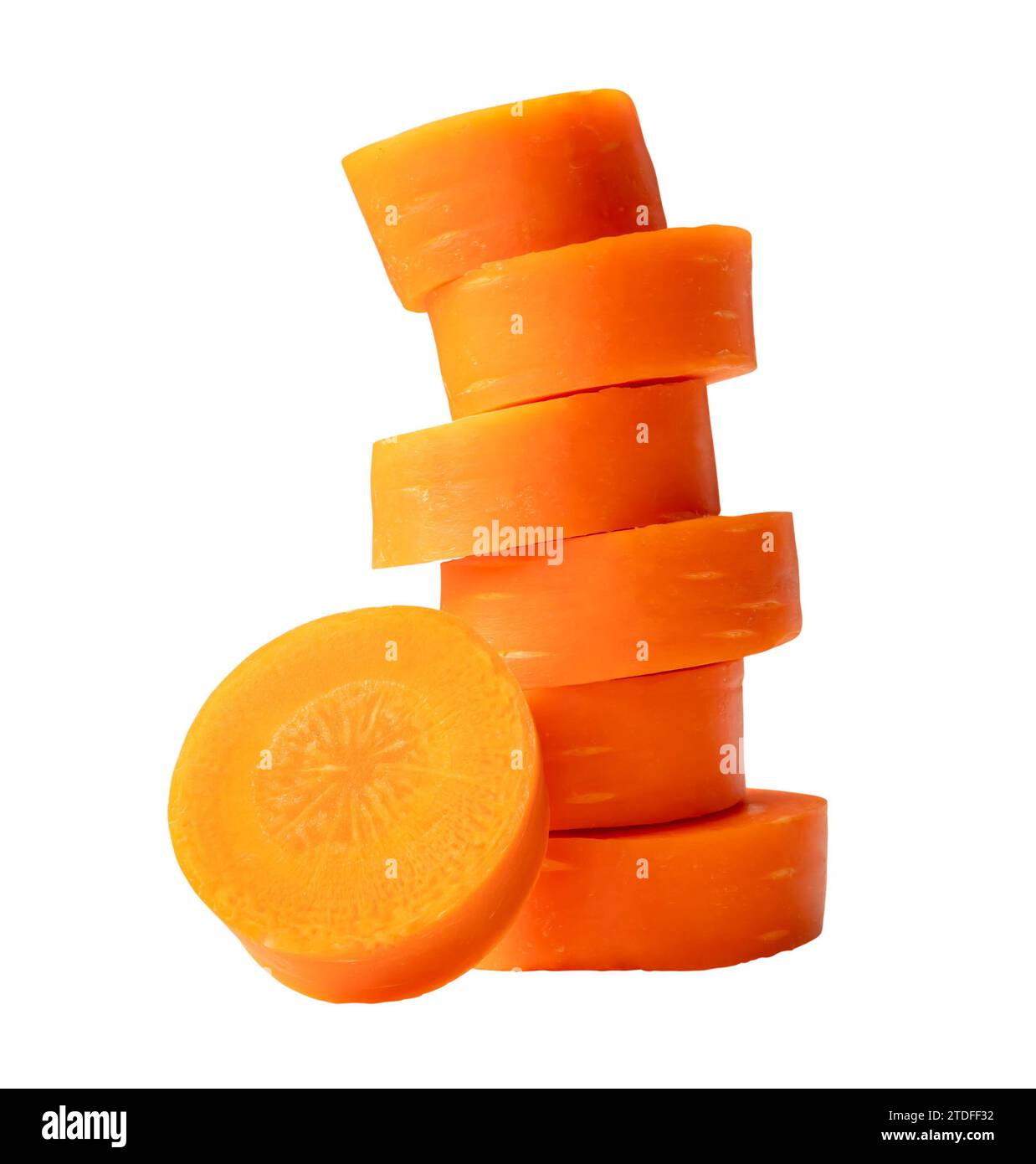 Fresh beautiful orange carrot slices in stack are isolated on white ...