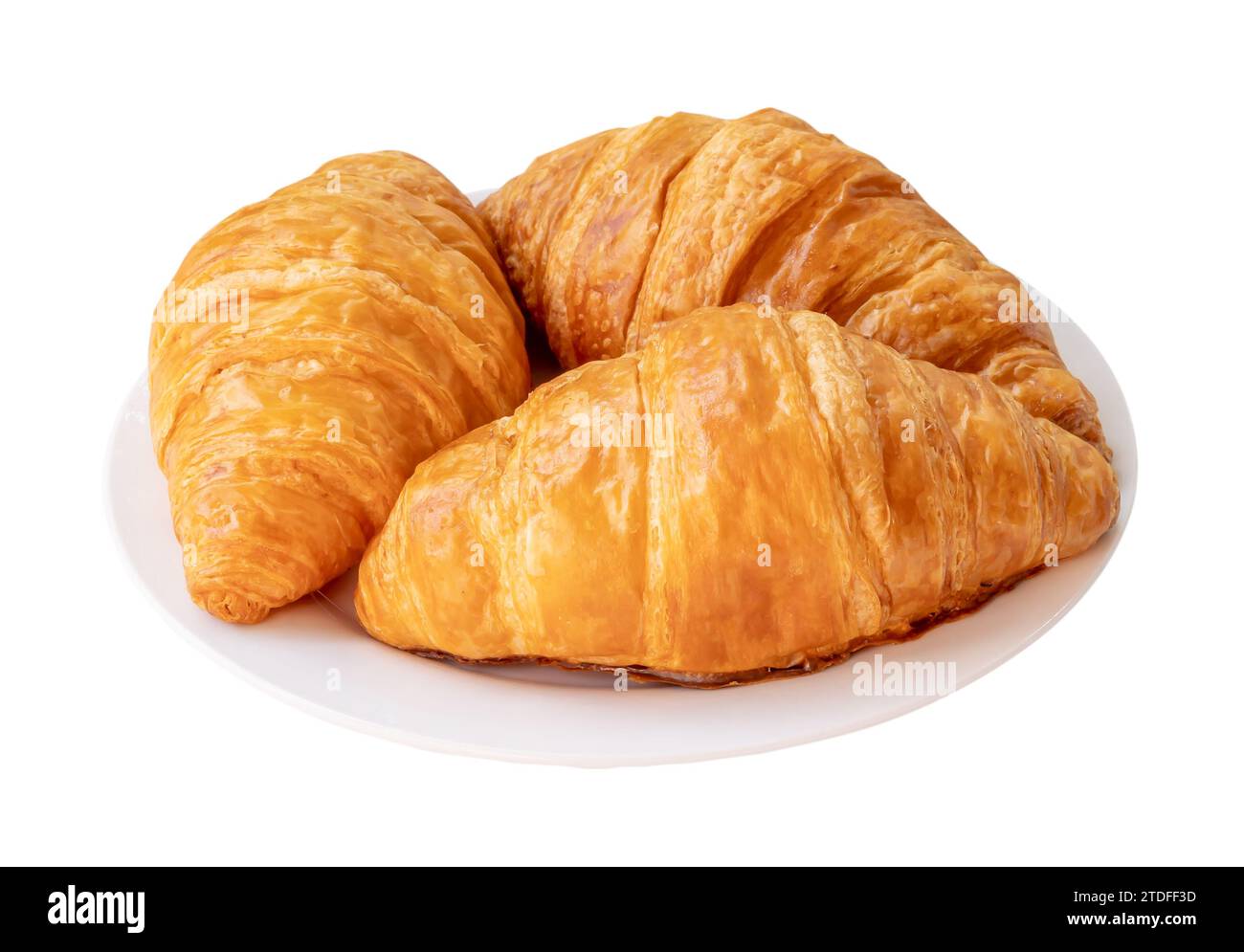 Appetizing croissants in white plate are isolated on white background ...