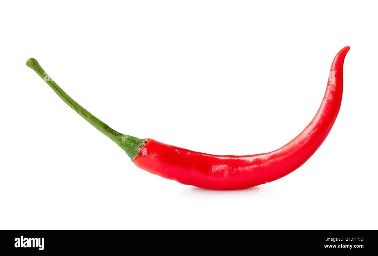 Single fresh red chili pepper is isolated on white background with ...